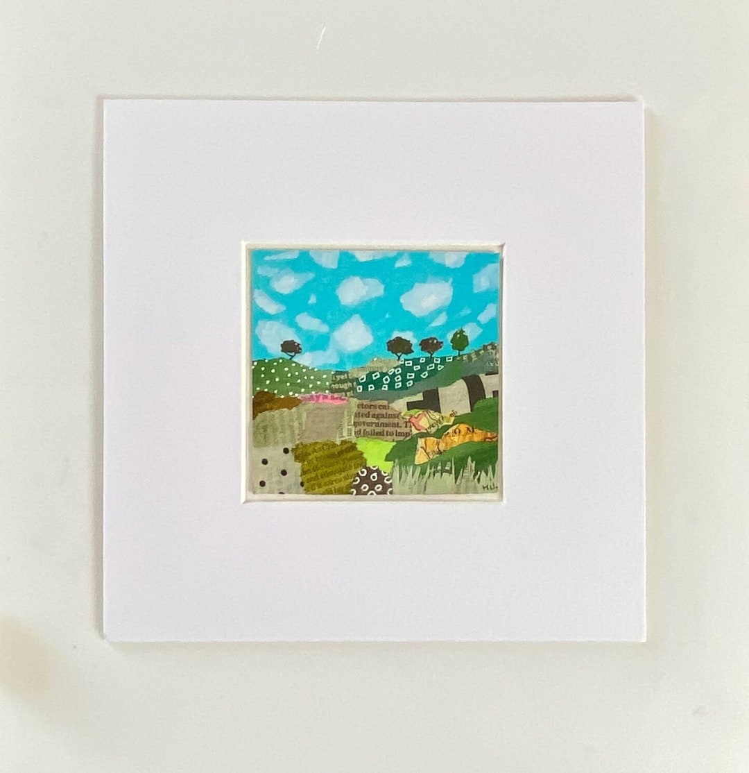 Small Colourful Collage Landscape Trees Painting, Handmade Original ...