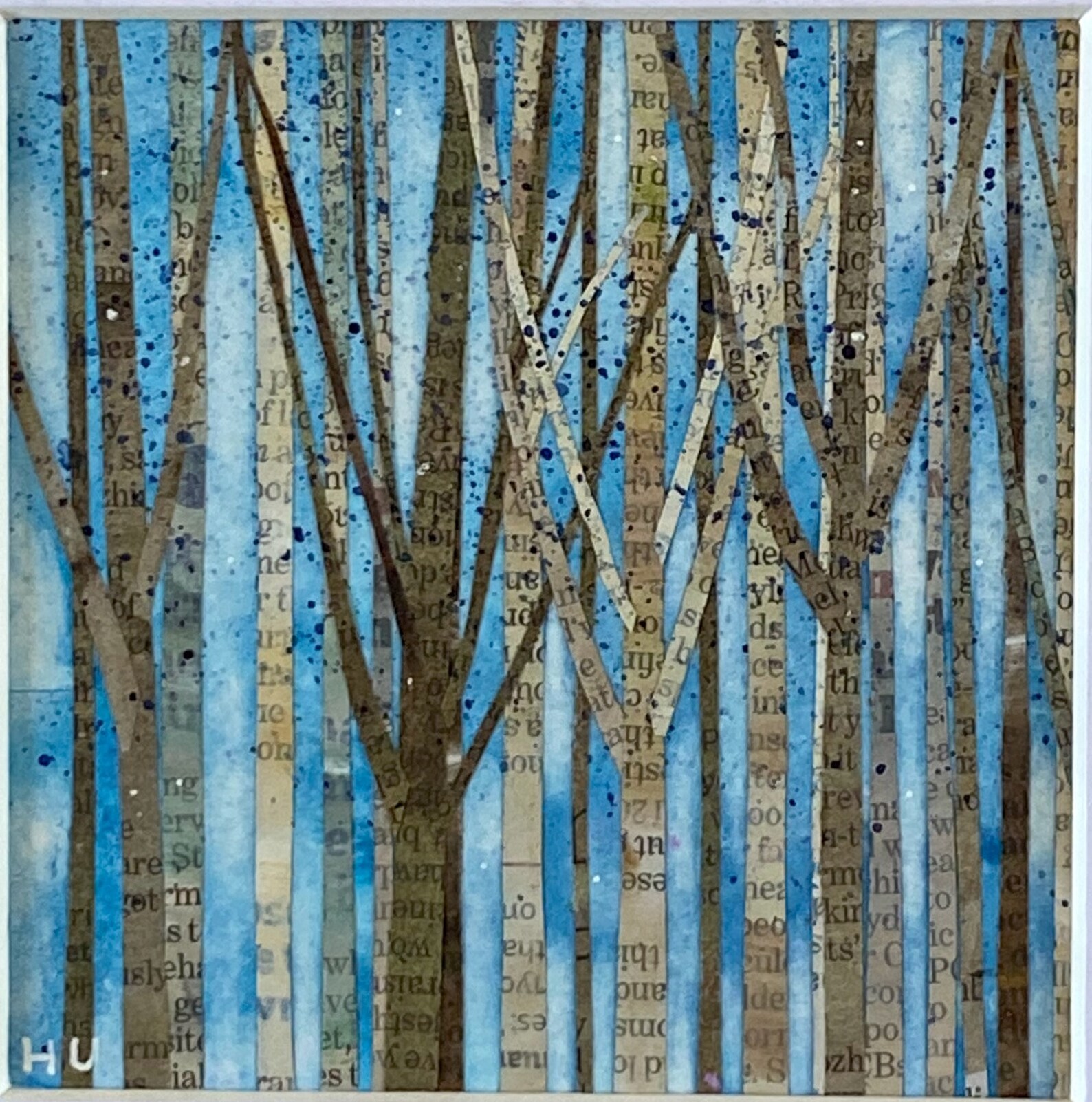 Original Blue Paper Collage Trees Wall Art, Unique Small Abstract Trees ...