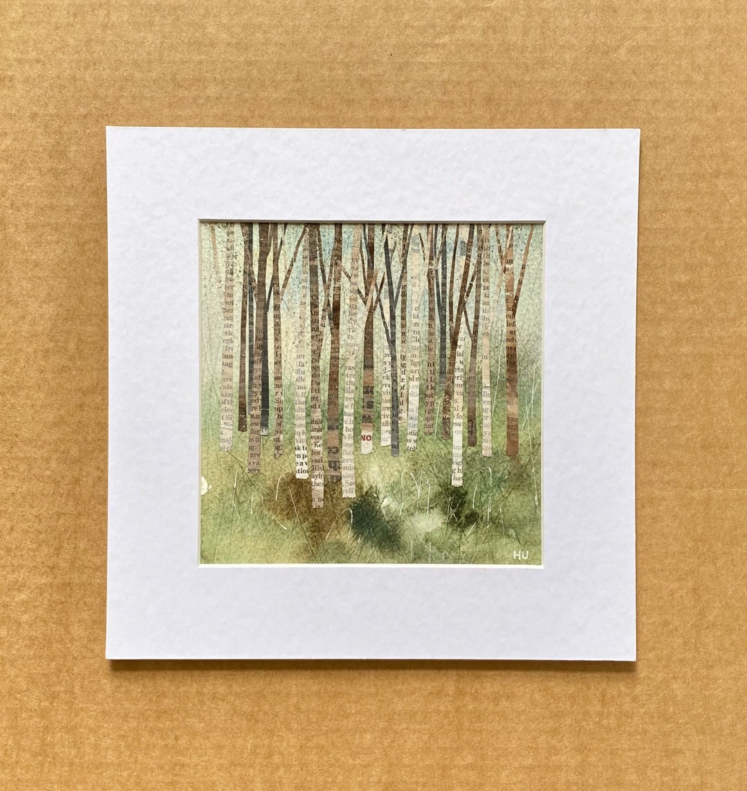 Handmade Paper Collage Trees Artwork, Small Earthy Wall Decor ...