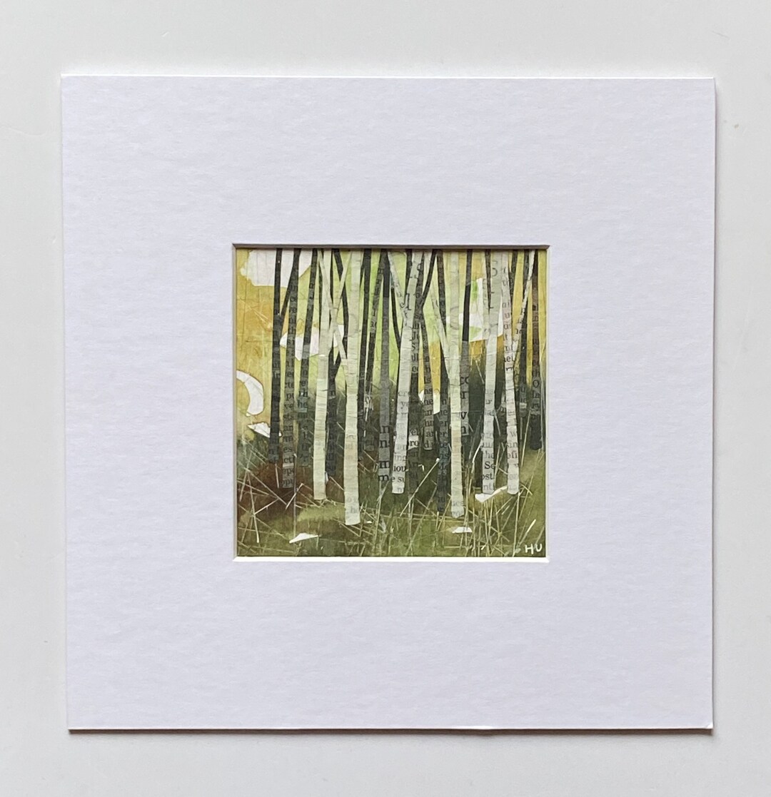 Paper Collage Trees Painting, Earthy Mixed Media Artwork, Rustic ...