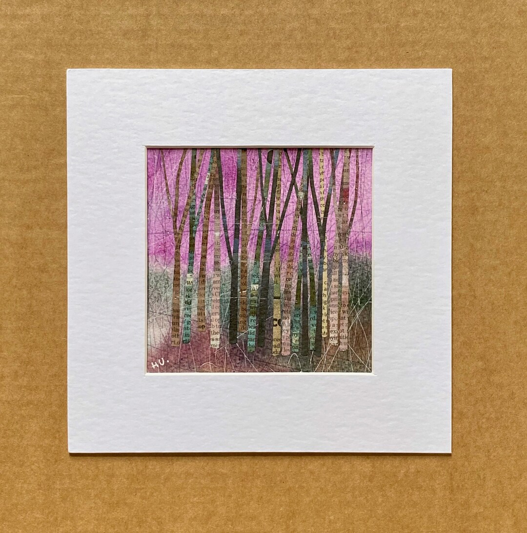 Handmade Paper Collage Trees Painting: Pink Woodland Wall Art. - Etsy
