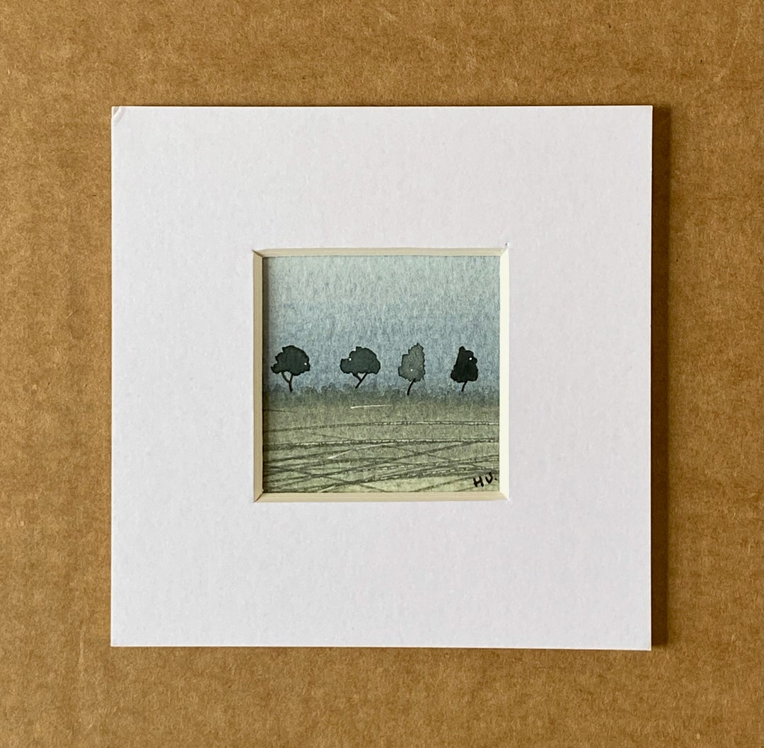 Original Miniature Landscape Trees Painting, Tiny Watercolour Landscape ...