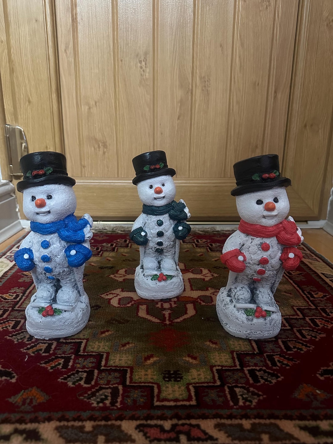 Concrete Garden Christmas Snowmen Statue Outdoor Colourful Snowman ...