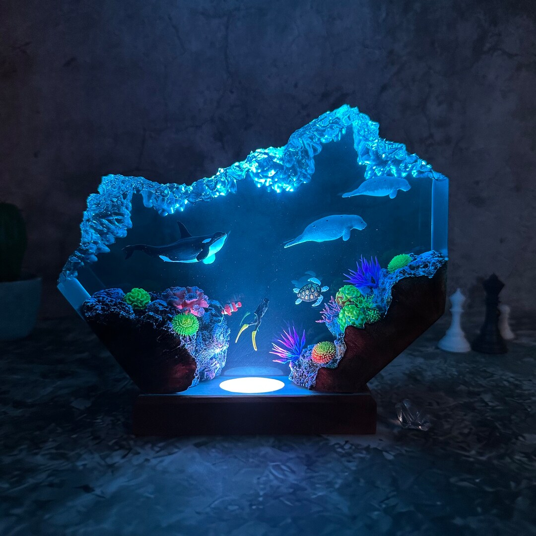 Orca Shark and Manatees Resin Epoxy Night Light, Resin Custom Gifts ...
