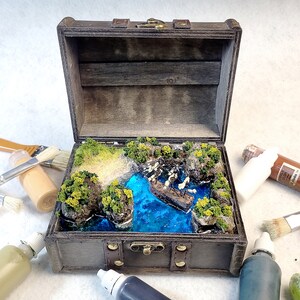 Wooden Light Box, Diorama Sailing on the Sea, Resin Night Light , Ocean ...