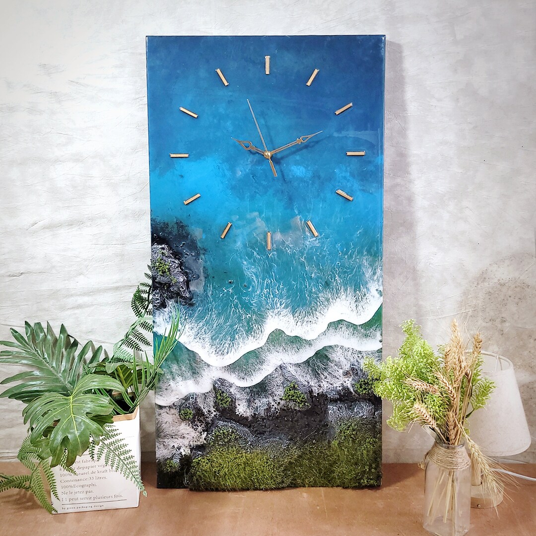 Epoxy Resin Wall Clock With Ocean Waves Resin Ocean Clock Beach Clock ...