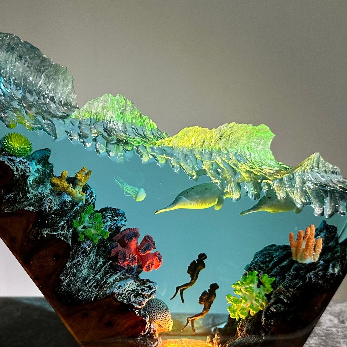Manatees and Scuba Diver Resin Lamp, Ocean Resin Epoxy, Custom Night ...