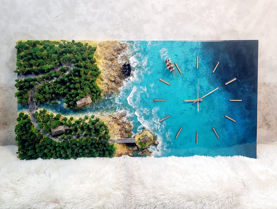 Epoxy Resin Wall Clock With Ocean Waves| Resin Ocean Clock | Beach ...