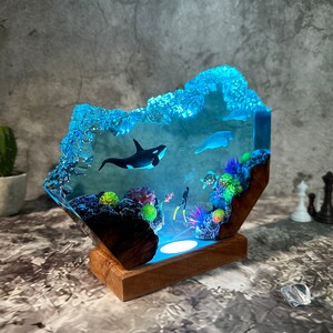 Orca Shark and Manatees Resin Epoxy Night Light, Resin Custom Gifts ...
