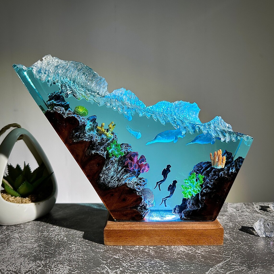 Manatees and Scuba Diver Resin Lamp, Ocean Resin Epoxy, Custom Night ...