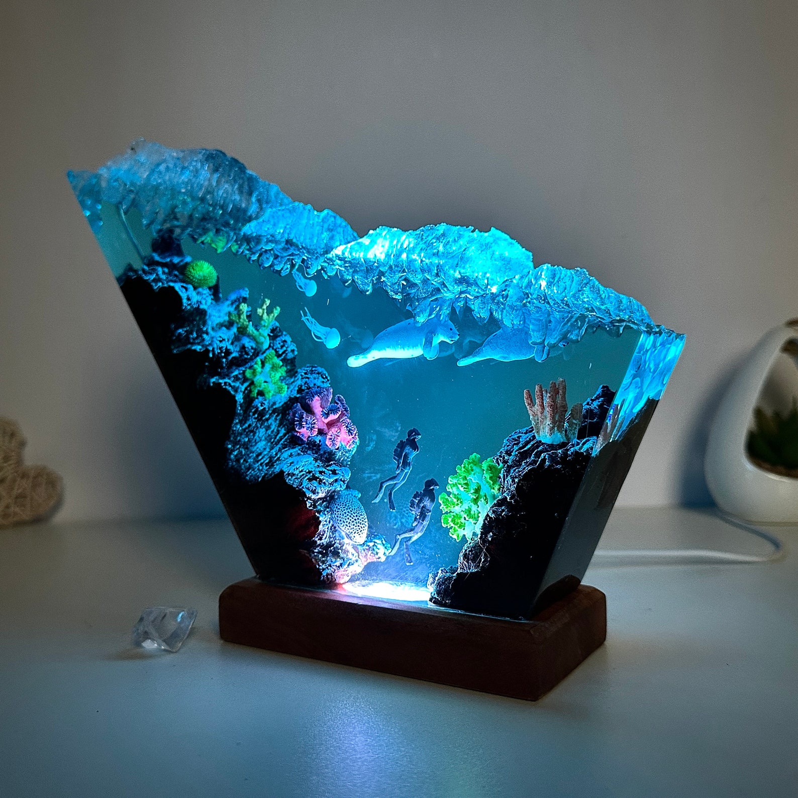 Manatees and Scuba Diver Resin Lamp, Ocean Resin Epoxy, Custom Night ...