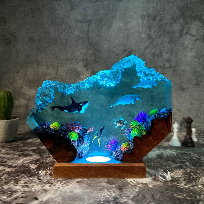 Orca Shark and Manatees Resin Epoxy Night Light, Resin Custom Gifts ...