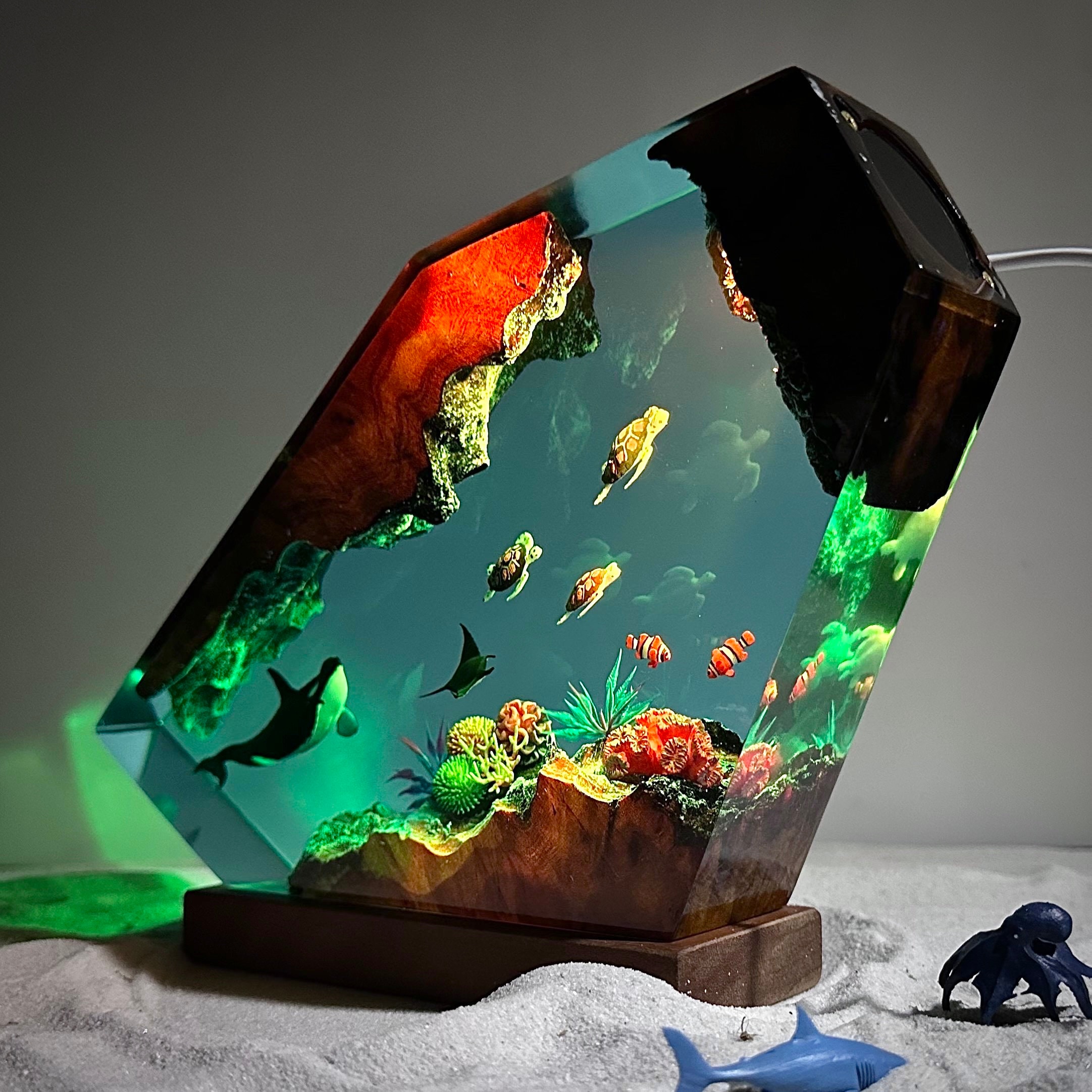 Orca, Turtles and Ray Resin Lamp, Custom Resin Night Light ...