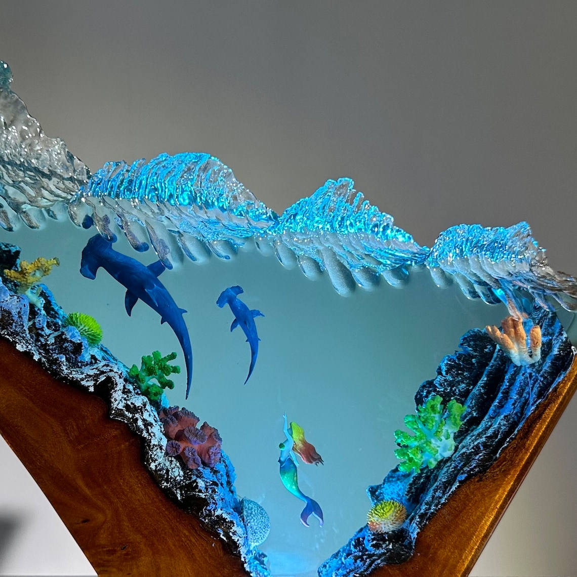 Hammerhead Sharks and Mermaid Resin Lamp, Table Decor Lamp, Ocean Resin ...
