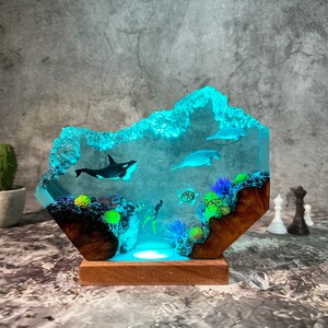 Orca Shark and Manatees Resin Epoxy Night Light, Resin Custom Gifts ...