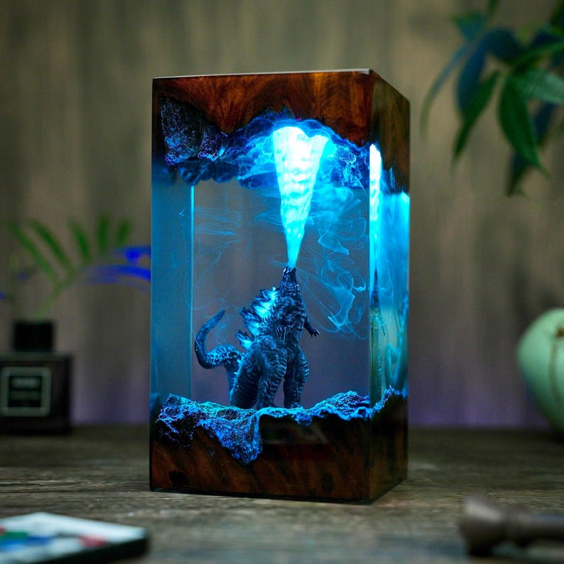 Handmade King Monster Wood Lamp, Go.dzil.la Handmade Lamp, Video Game ...