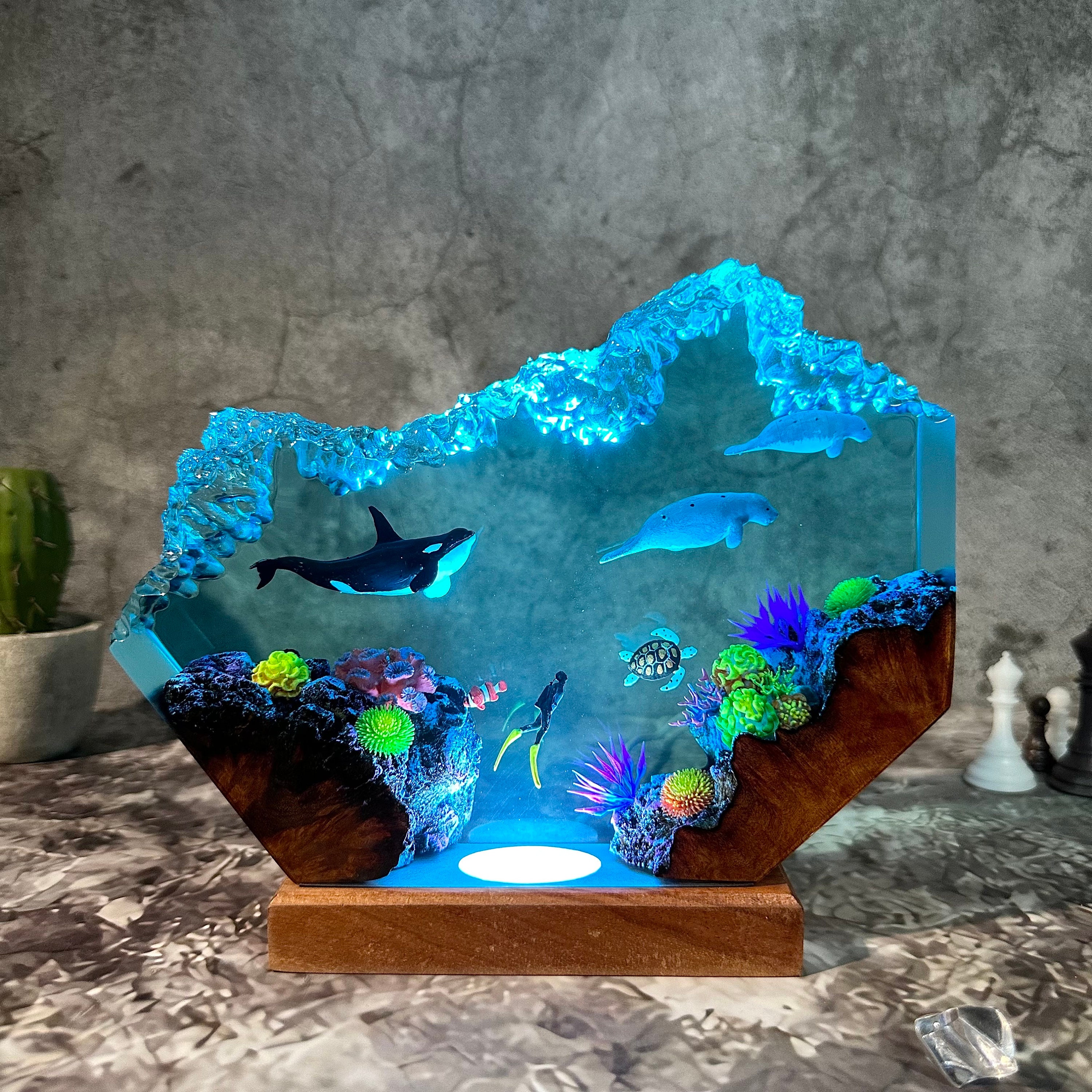 Orca Shark and Manatees Resin Epoxy Night Light, Resin Custom Gifts ...
