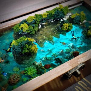 Wooden Light Box, Coral Diver Model, Plastic Night Light, Ocean Plastic ...