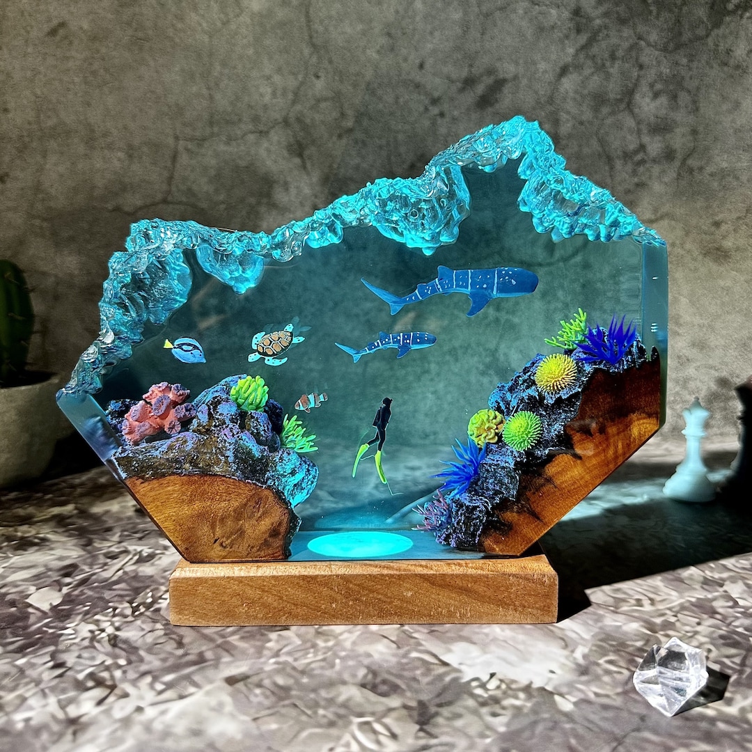 Whale Sharks and Turtle Resin Lamp, Table Decor Lamp, Ocean Resin ...