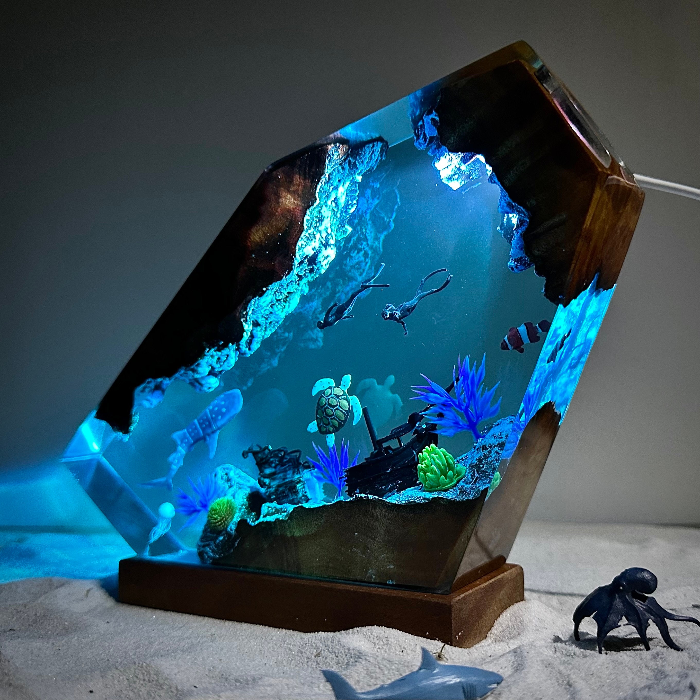 Whale Shark and Turtle Resin Epoxy Lamp, Ocean Resin Night Light ...