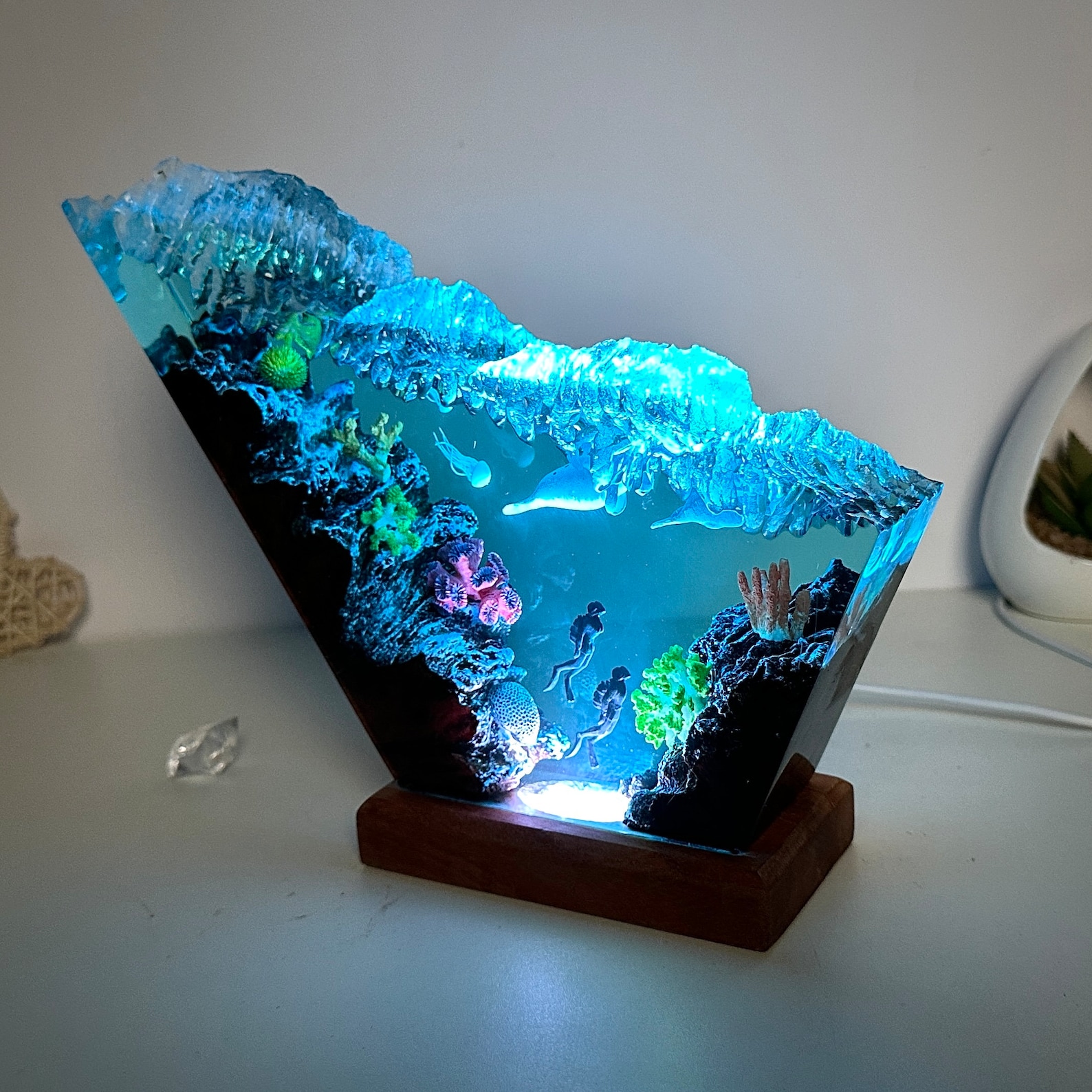 Manatees and Scuba Diver Resin Lamp, Ocean Resin Epoxy, Custom Night ...