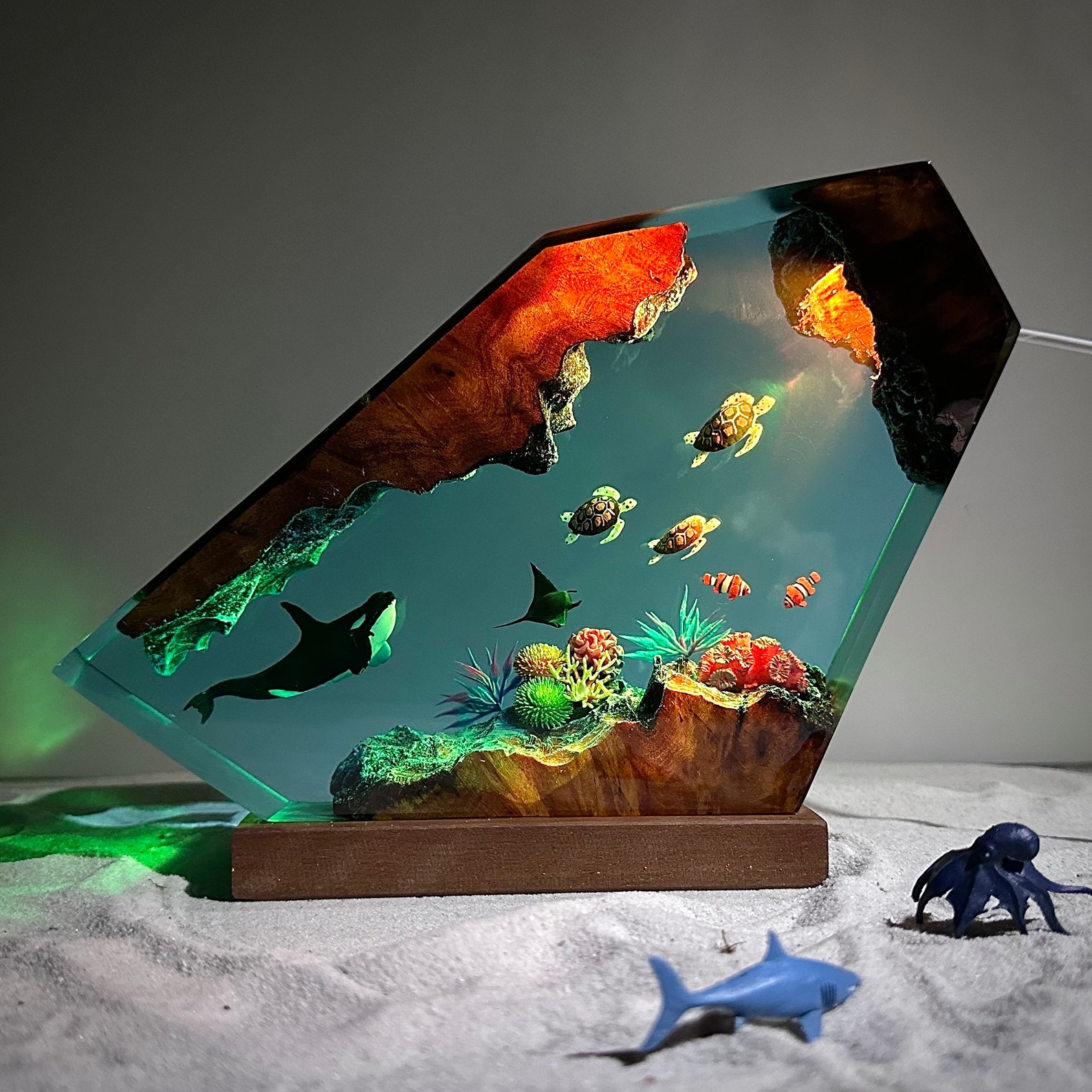 Orca, Turtles and Ray Resin Lamp, Custom Resin Night Light ...