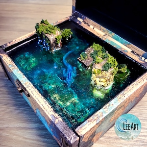 Wooden Light Box, Diorama Sailing on the Sea, Resin Night Light , Ocean ...