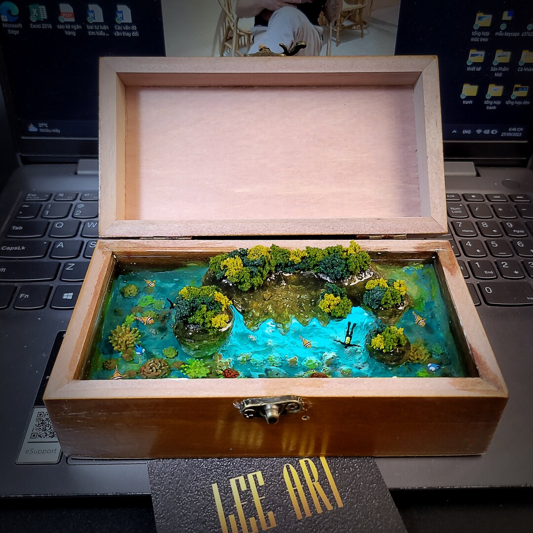 Wooden Light Box, Coral Diver Model, Plastic Night Light, Ocean Plastic ...