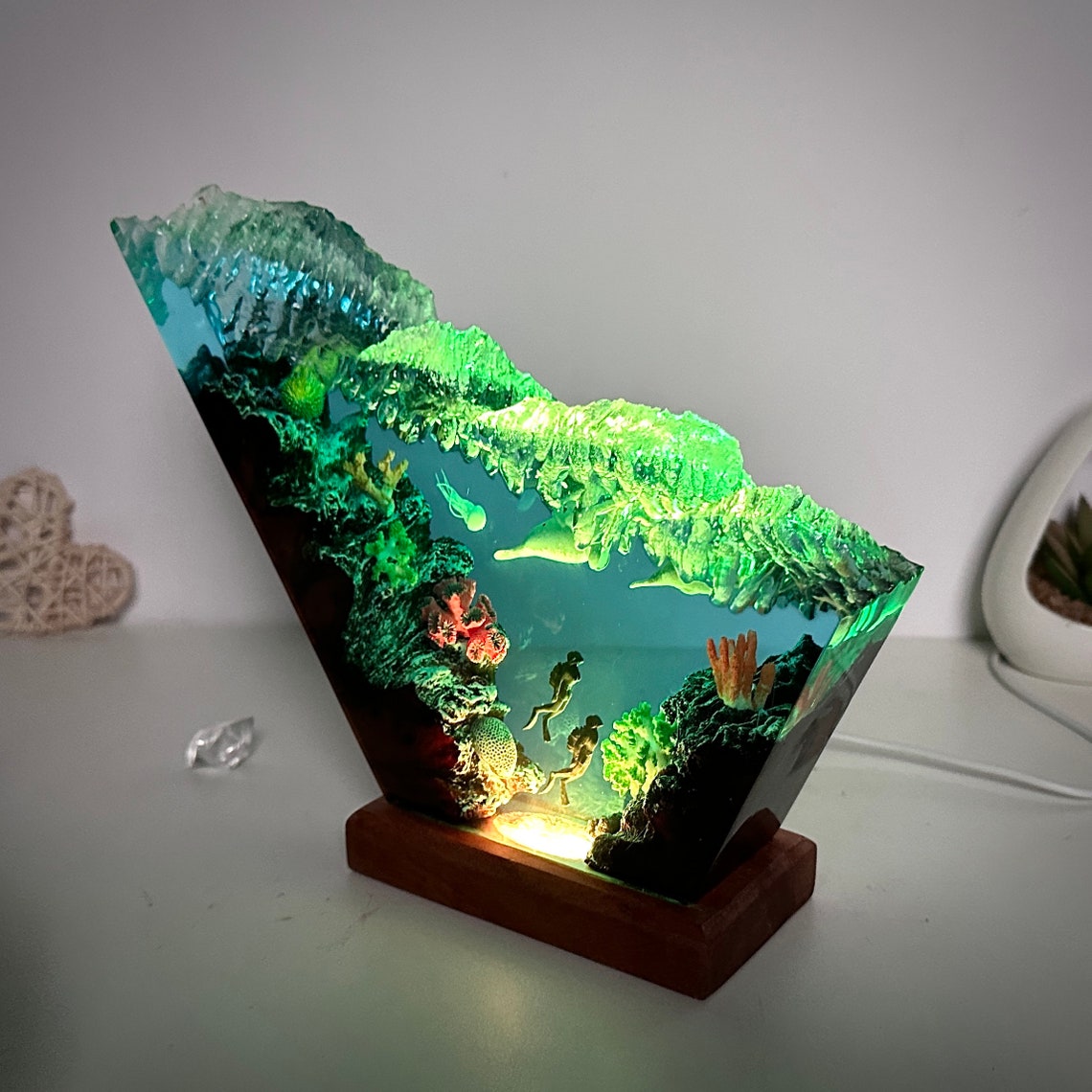 Manatees and Scuba Diver Resin Lamp, Ocean Resin Epoxy, Custom Night ...