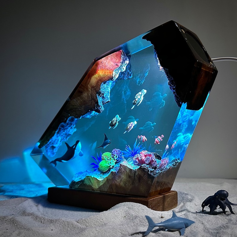 Orca, Turtles and Ray Resin Lamp, Custom Resin Night Light ...