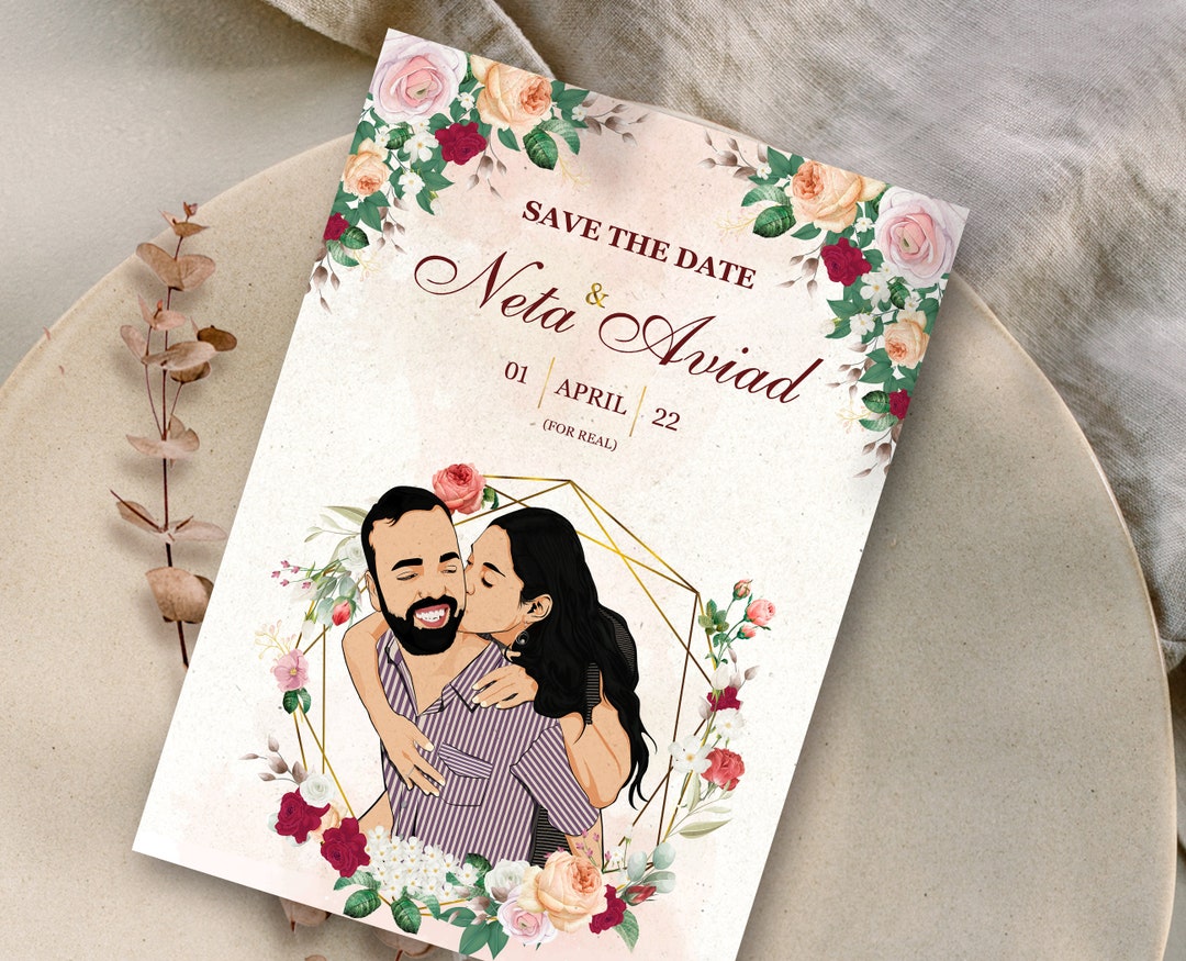 Custom Wedding Card, Bride and Groom Portrait, Portrait From Your Photo ...