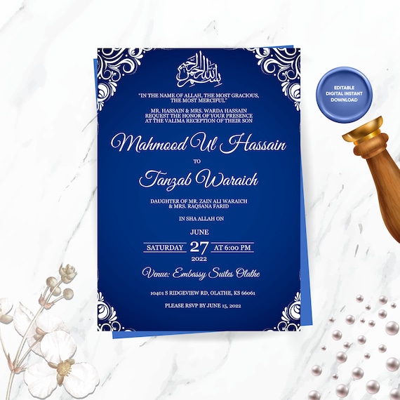 Personalized Wedding Card Muslim Wedding Card Elegant - Etsy
