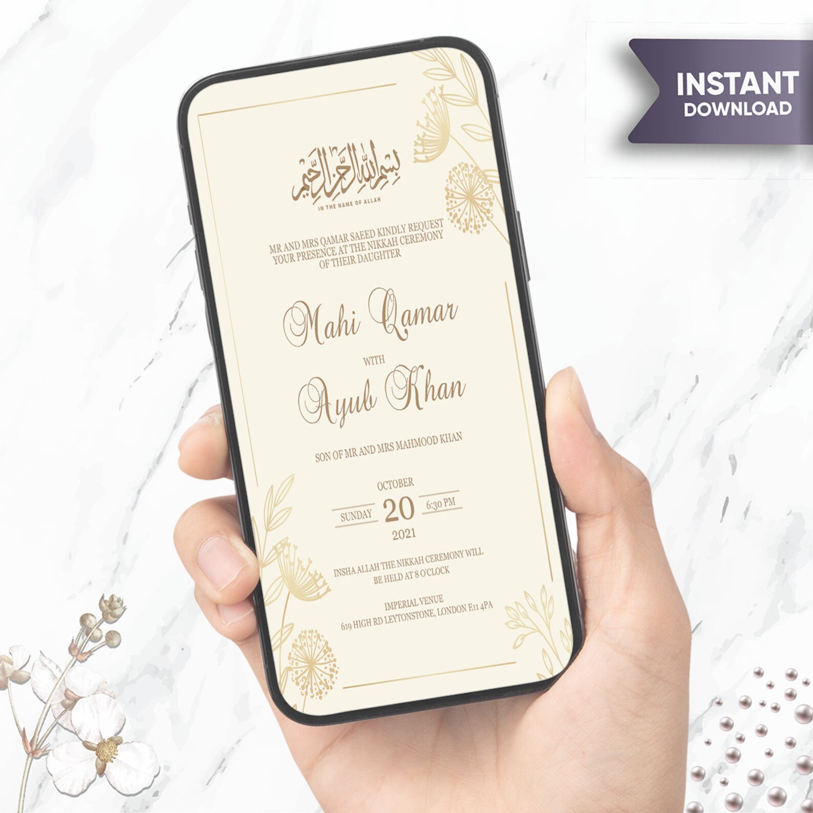 Personalized Nikkah Card, Muslim Wedding Card, Elegant Wedding Day Card ...