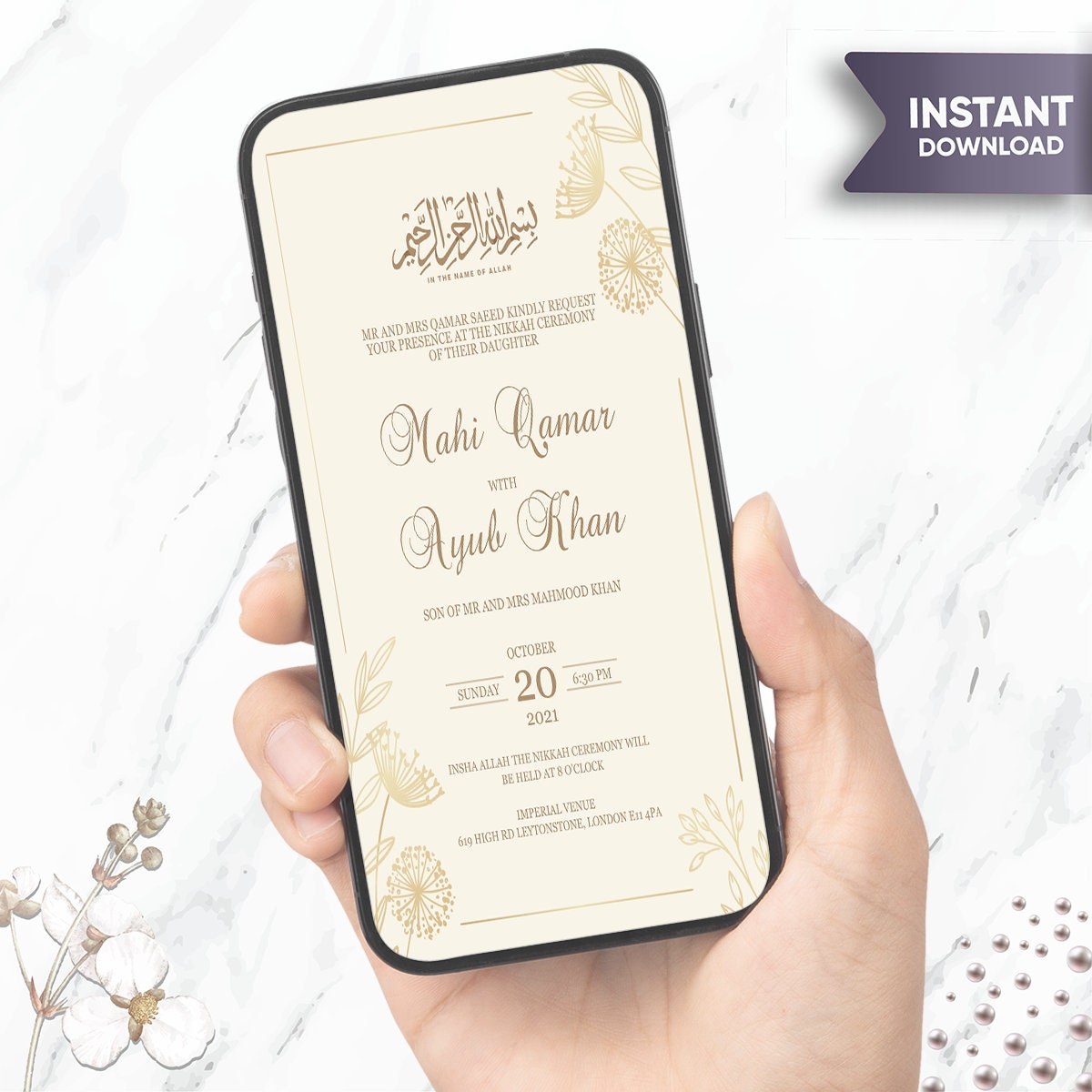 Personalized Nikkah Card, Muslim Wedding Card, Elegant Wedding Day Card ...