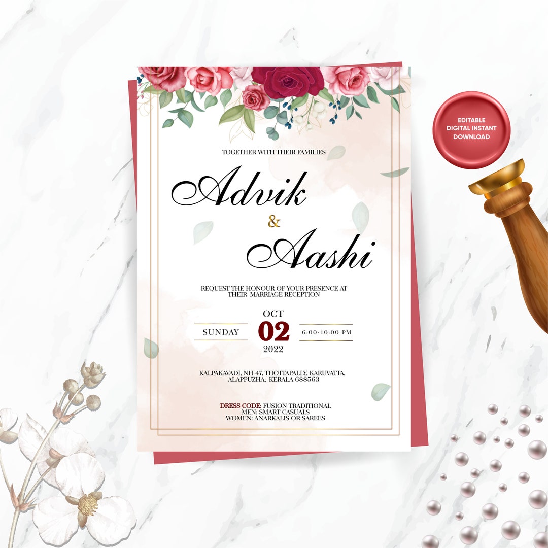 Personalized Wedding Card, Wedding Card With Roses, Elegant Wedding ...