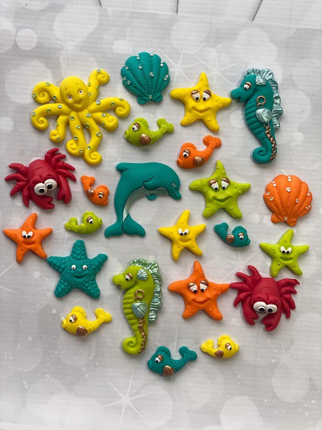Sea Life Creatures, Octopus, Crab, Dolphin, Seahorse, Starfish, Shells ...