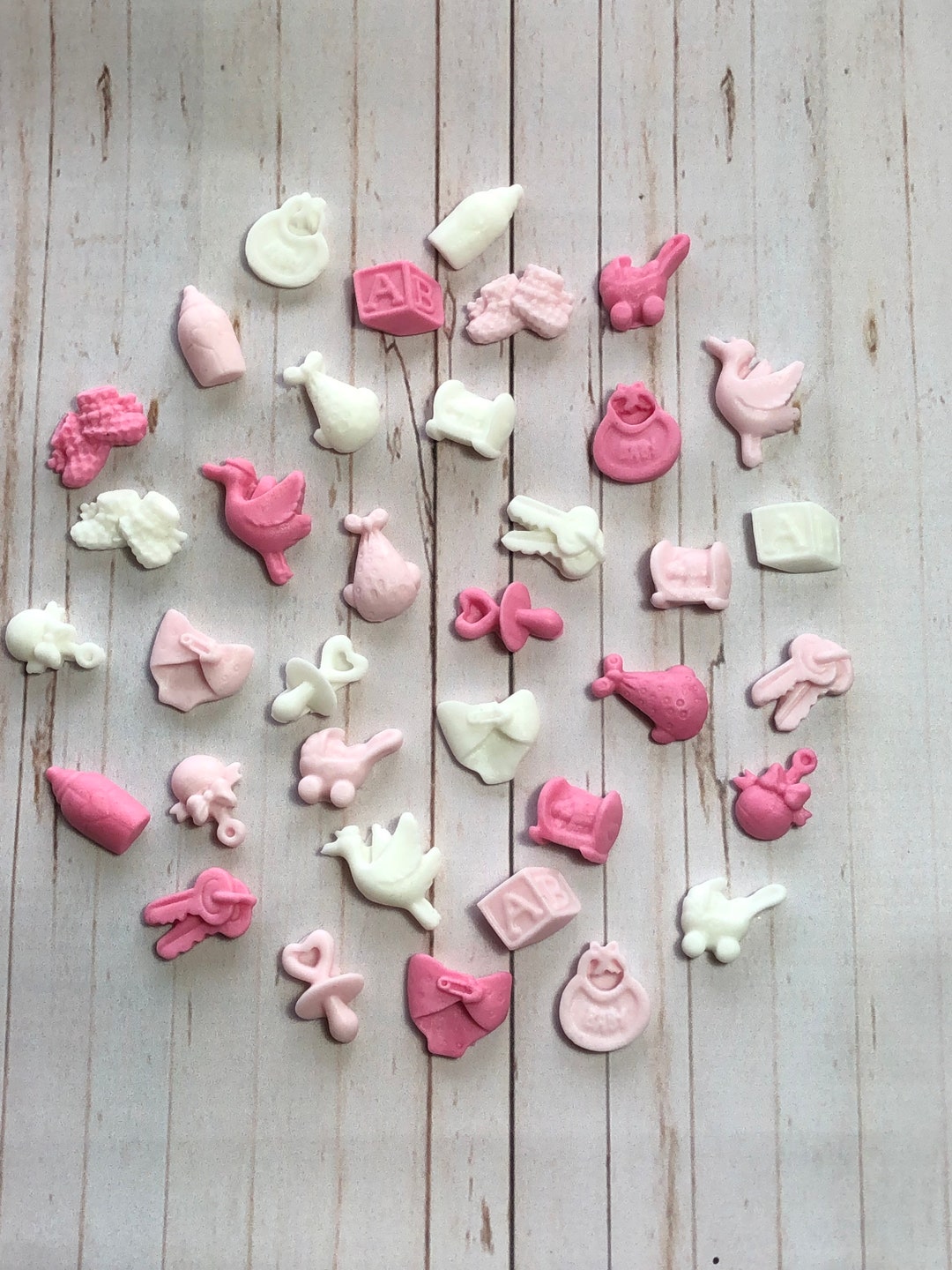 36 Baby Girl Pink and White Edible Sugar Paste Cookie and - Etsy