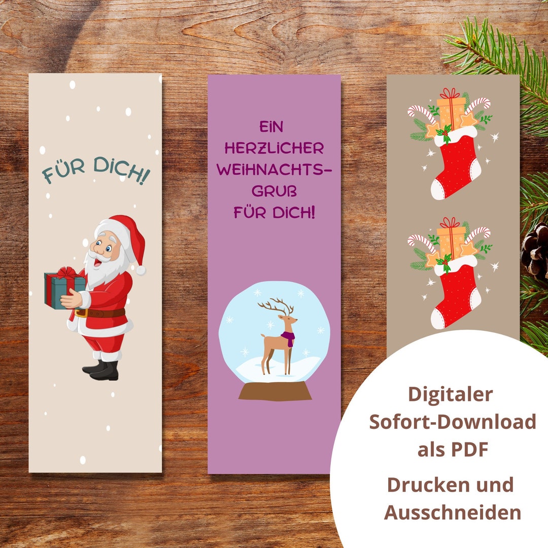 Christmas Bookmarks to Print | Santa Claus, Reindeer in a Snow Globe ...