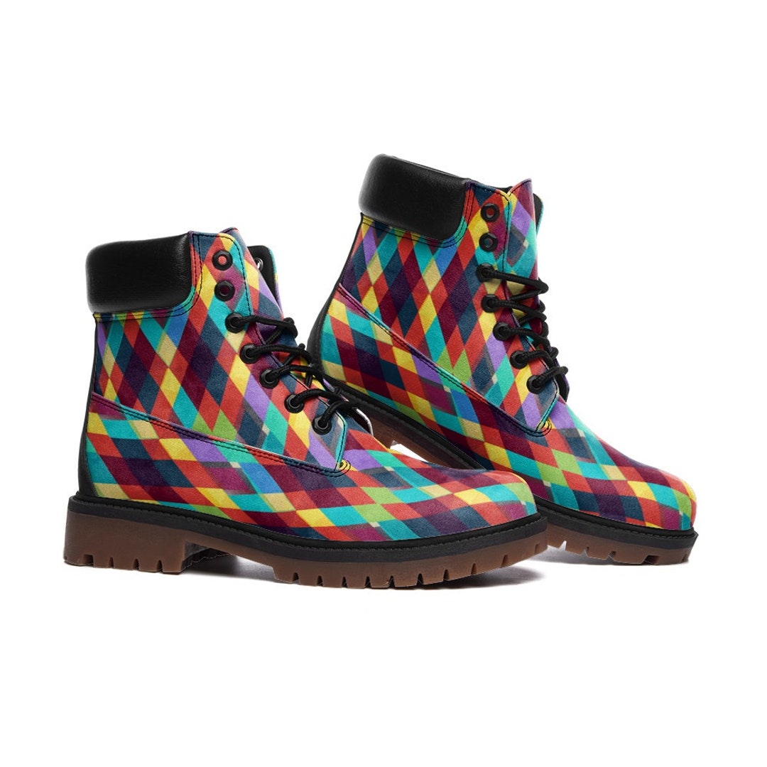 Colorful Abstract Diamond Leather Lightweight Graphic Boots - Etsy
