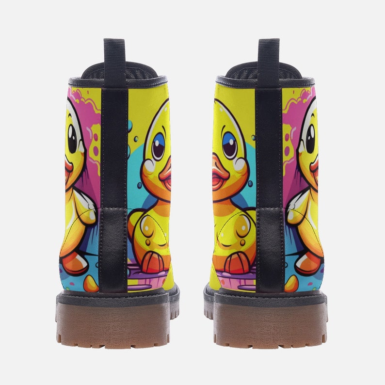Kawaii Rubber Ducky Vegan Leather Combat Boots, Cute Rubber Duck Casual ...