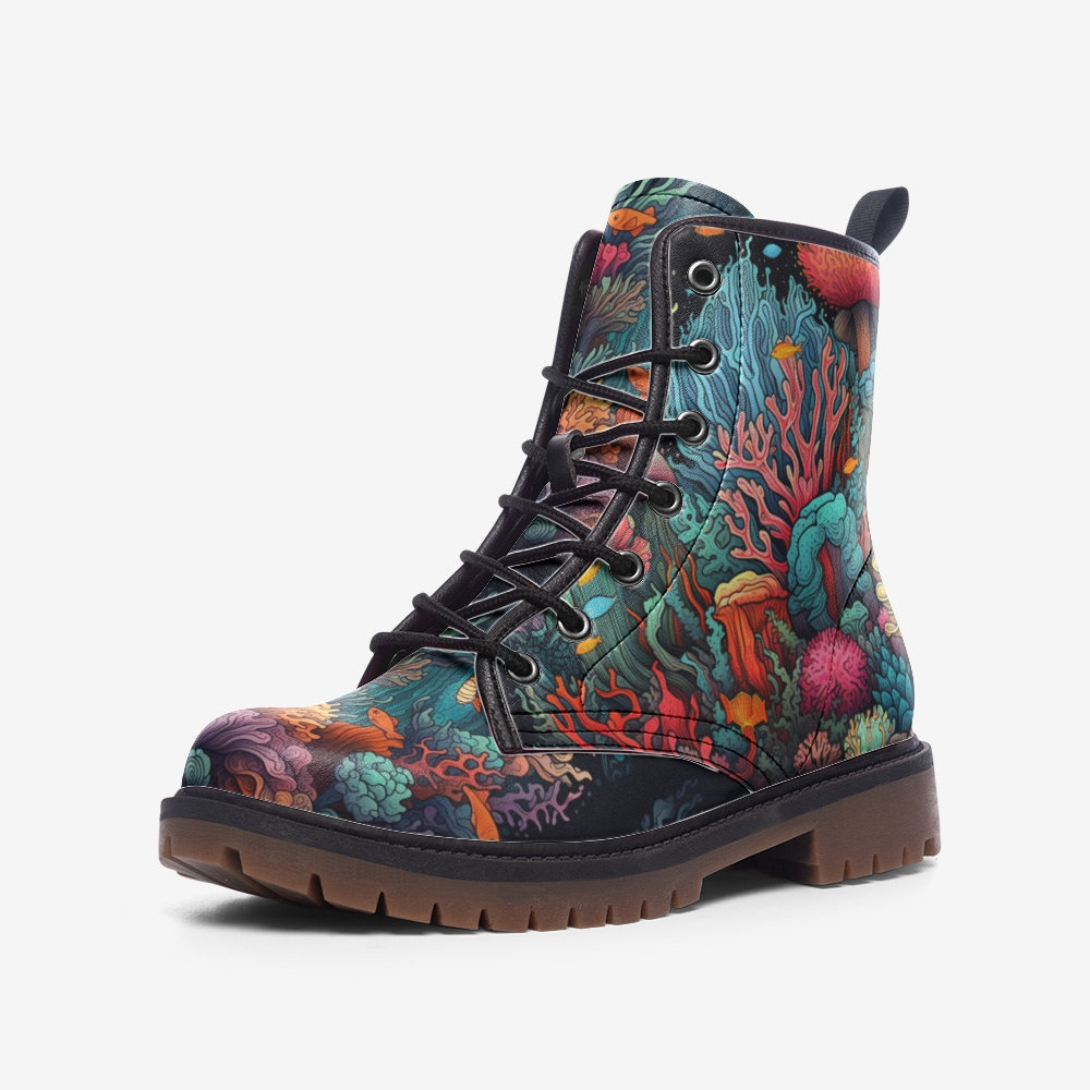 Oceanic Under the Sea Colorful Leather Lightweight Lace-up Combat Boots ...