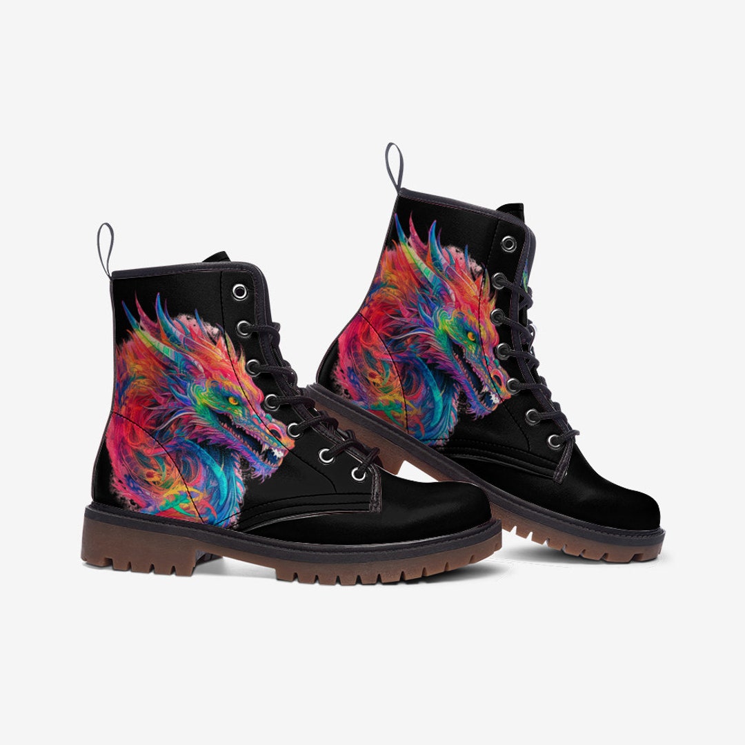 Year of the Dragon Casual Leather Combat Boots, Dragon Boots, Chinese ...
