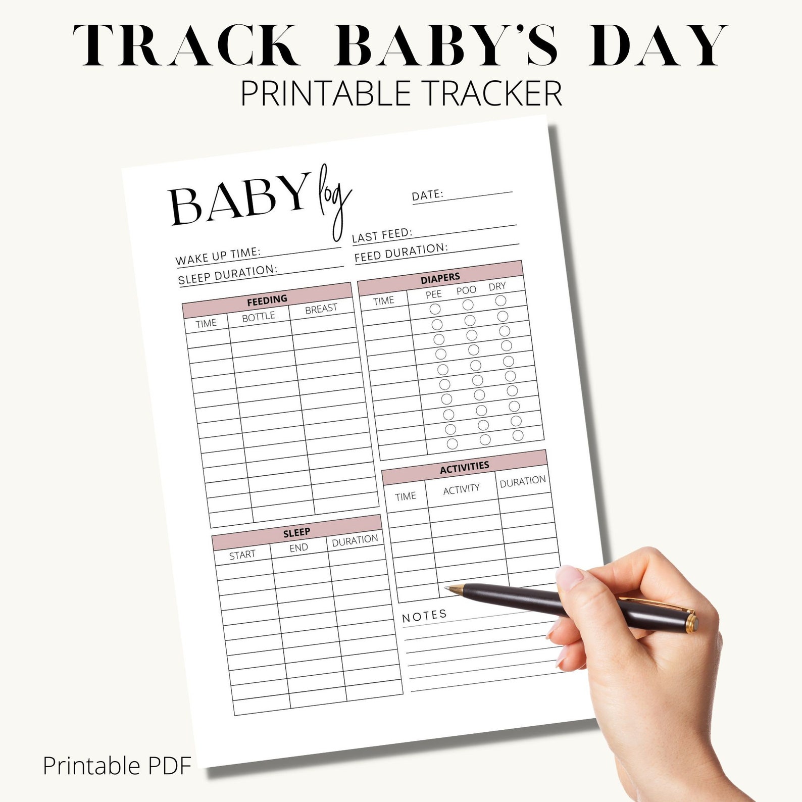 Baby Tracker, One Page Printable Baby Log, Daily Baby Log, Babysitter ...
