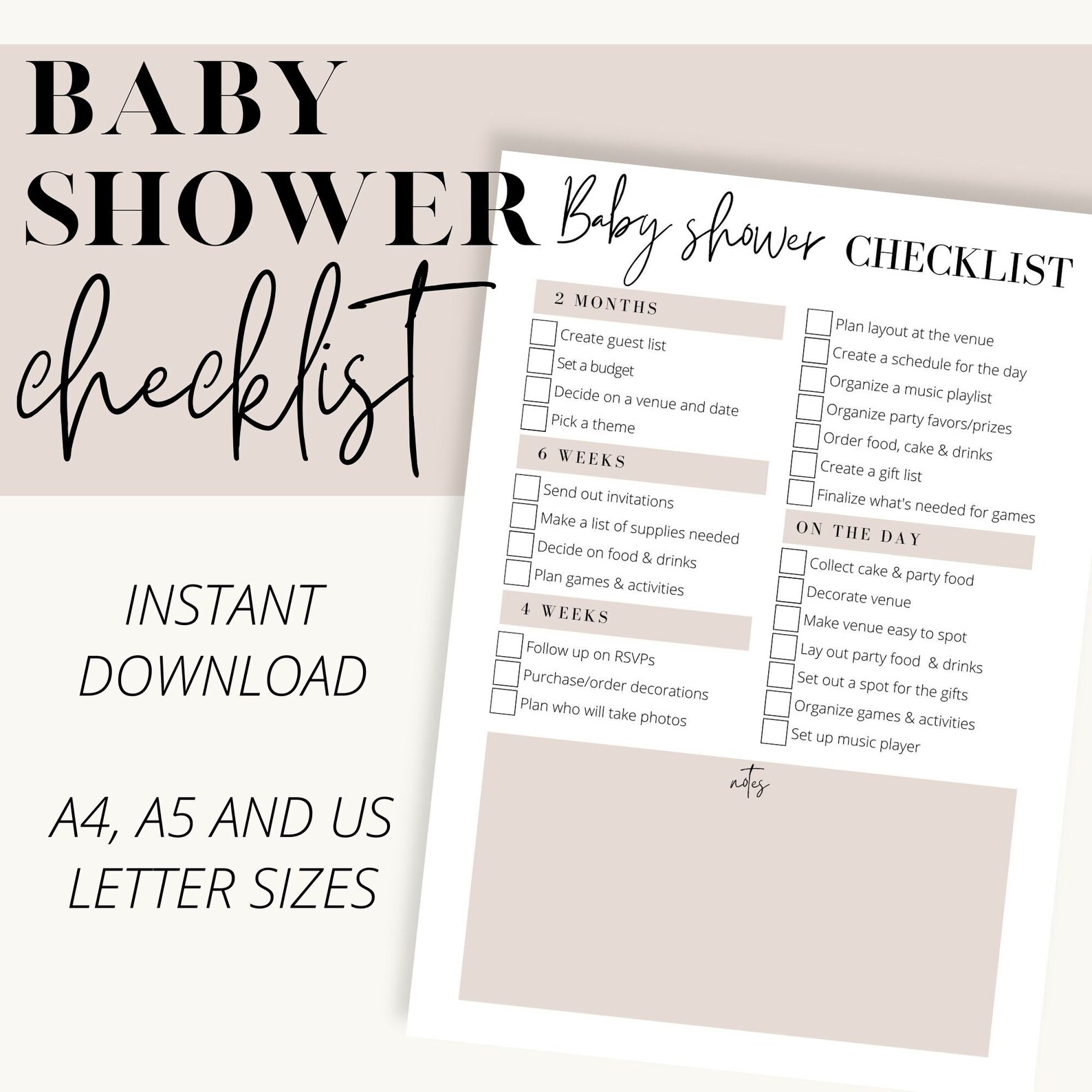 Baby Shower Checklist Printable, Baby Shower Planner Printable, Baby ...