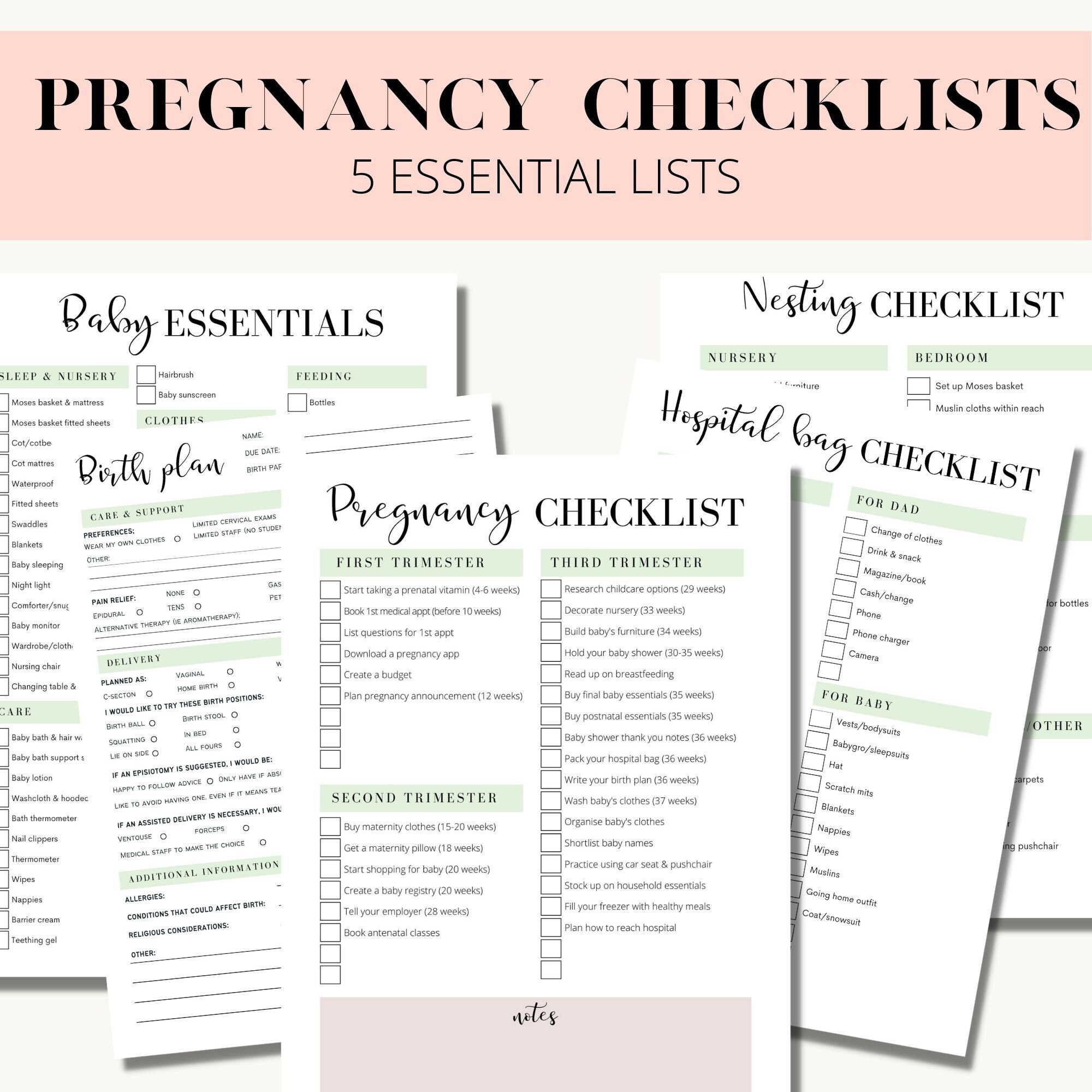 Pregnancy Bundle, Pregnancy Checklists and Birth Plan Template ...