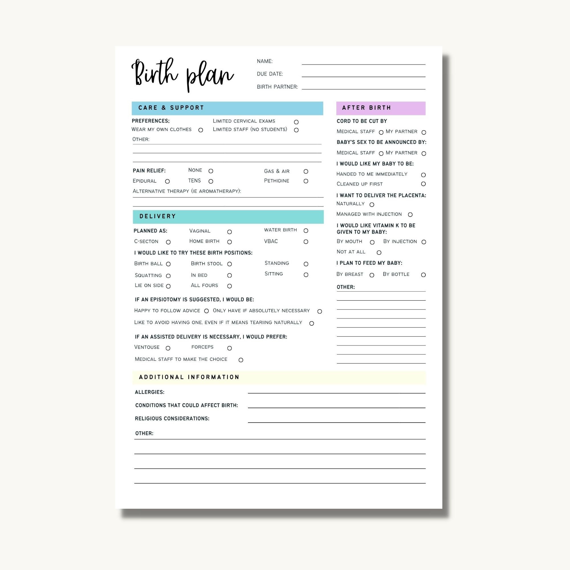 Plan de Parto Imprimible / Preferencias / Colores Arco Iris Pastel ...