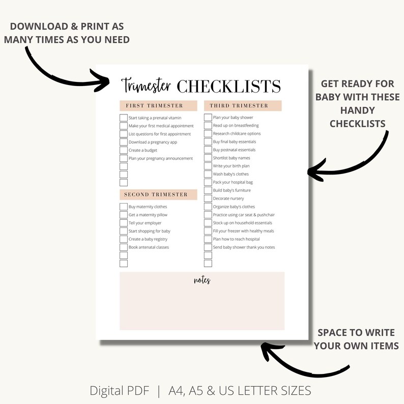 Pregnancy Checklists Bundle Printable, Pregnancy to Do Lists PDF ...