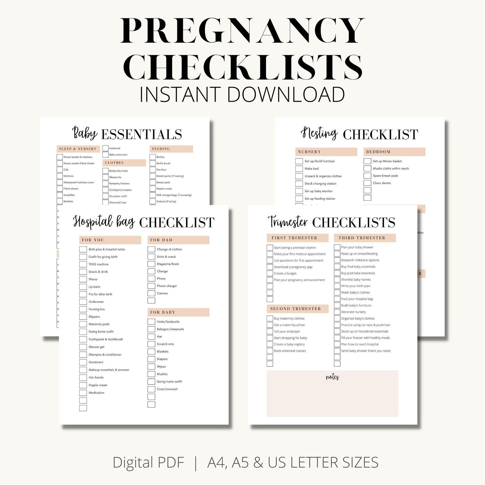 Pregnancy Checklists Bundle Printable, Pregnancy to Do Lists PDF ...