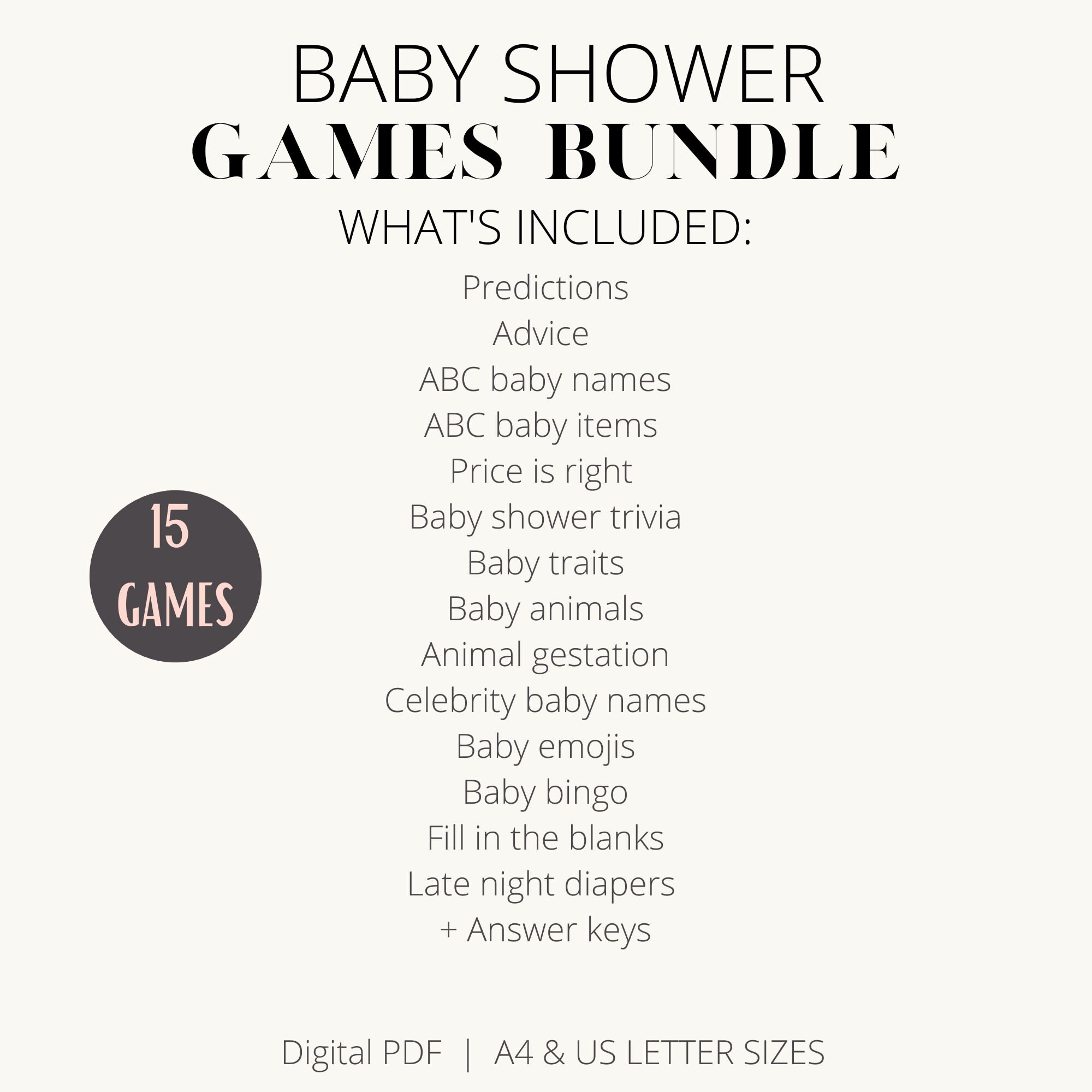 Baby Shower Games Bundle, Printable Baby Shower Activities, Green ...