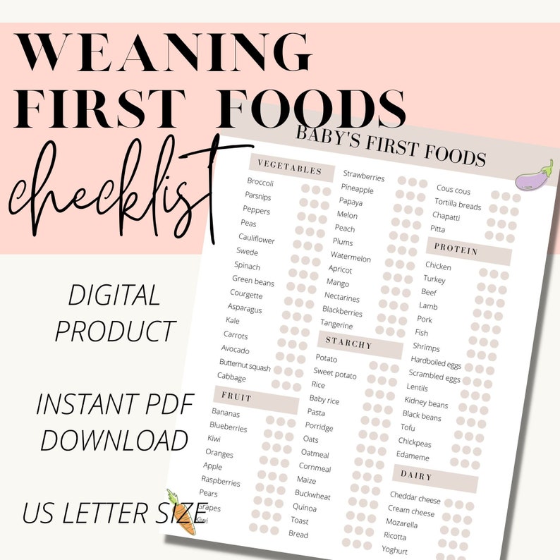 Baby Weaning First Foods Checklist, Baby Led Weaning First Foods ...